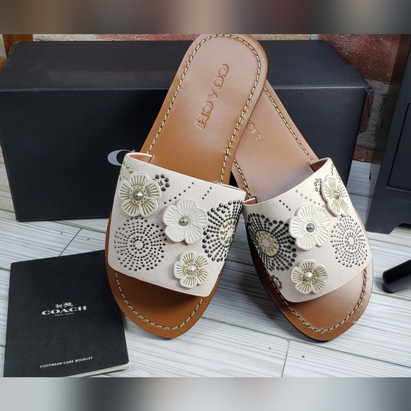 Coach | Shoes | Coach Slide With Flowers And Rivets Embellishments Size ...